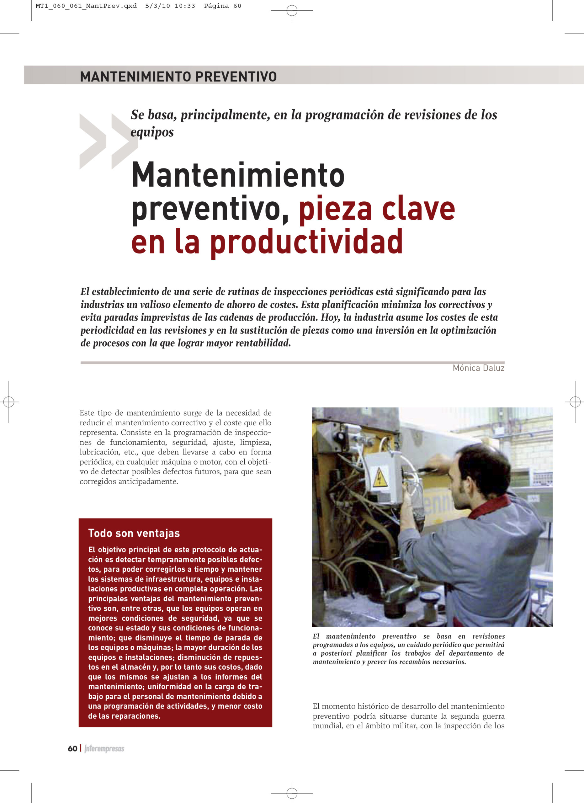 Mantenimiento preventivo, pieza clave en la productividad • M Daluz